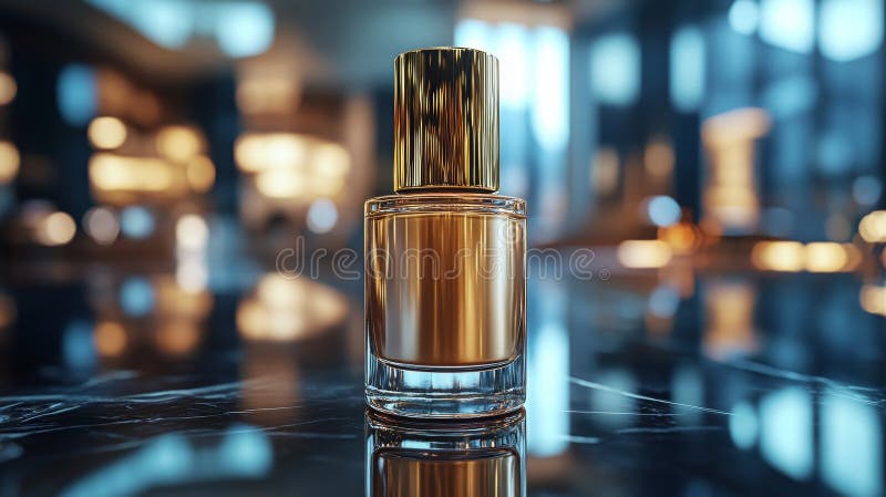 Beautiful Golden Perfume Bottle Displayed on a Polished Surface in a ...