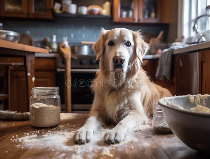 Beautiful Golden Retriever Dog Breed Done Mess in the Kitchen Stock ...