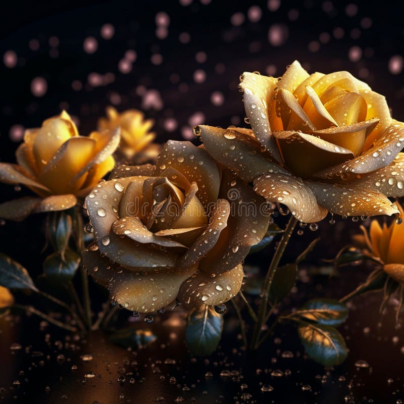 Beautiful Golden Roses of the Night Stock Photo - Image of neon, glow ...