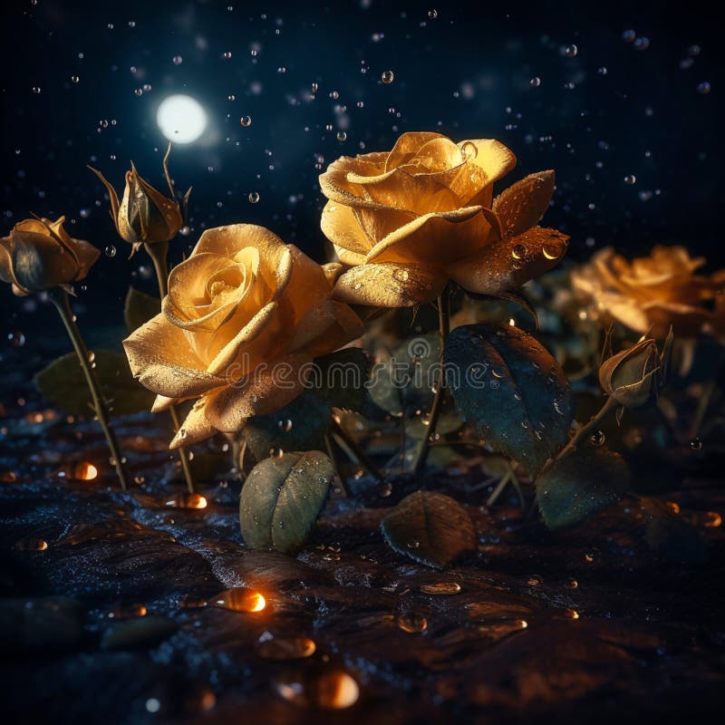 Beautiful Golden Roses of the Night Stock Image - Image of glowing ...