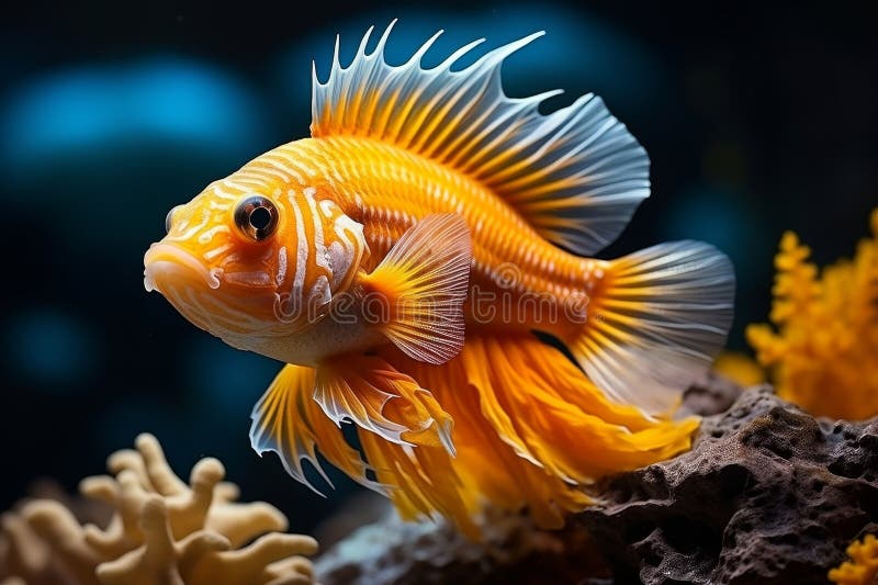 Beautiful Golden Sea Fish Live in an Aquarium among Various Algae and ...