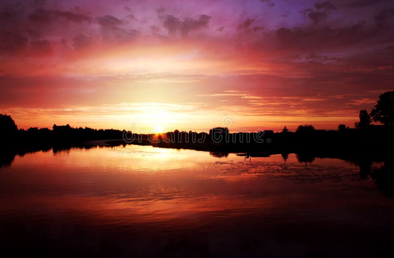 A Beautiful Golden Sunset on the River. the Beautiful Nature Around ...