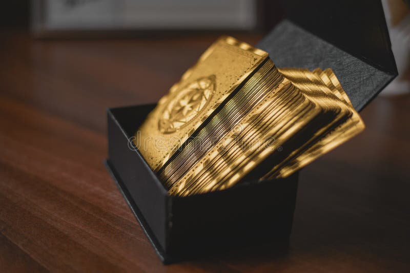 Golden Tarot Deck in a Black Box Stock Image - Image of psychic ...