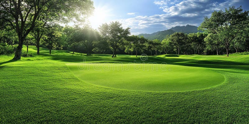 A Beautiful Golf Course with Lush Green Grass and Tall Trees Under a ...