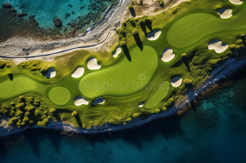 Beautiful Golf Course with Sand Bunkers with Blue Sky. Stock ...