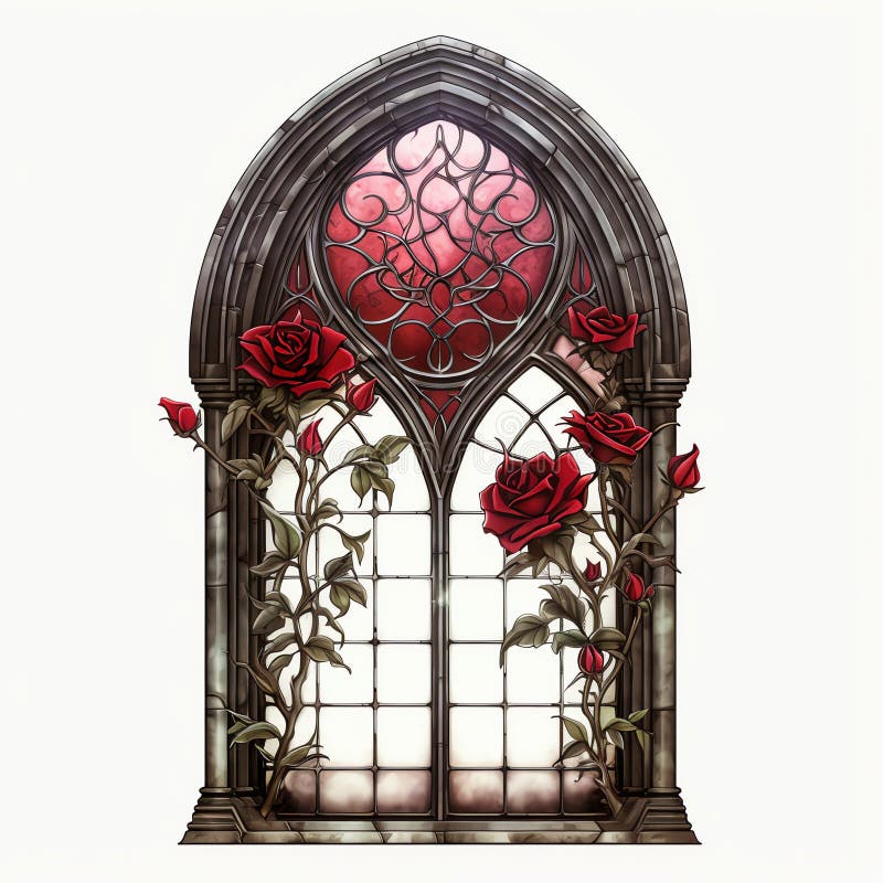 Beautiful Gothic Roses Gothic Window Clipart Illustration Stock Illustration - Illustration of ...