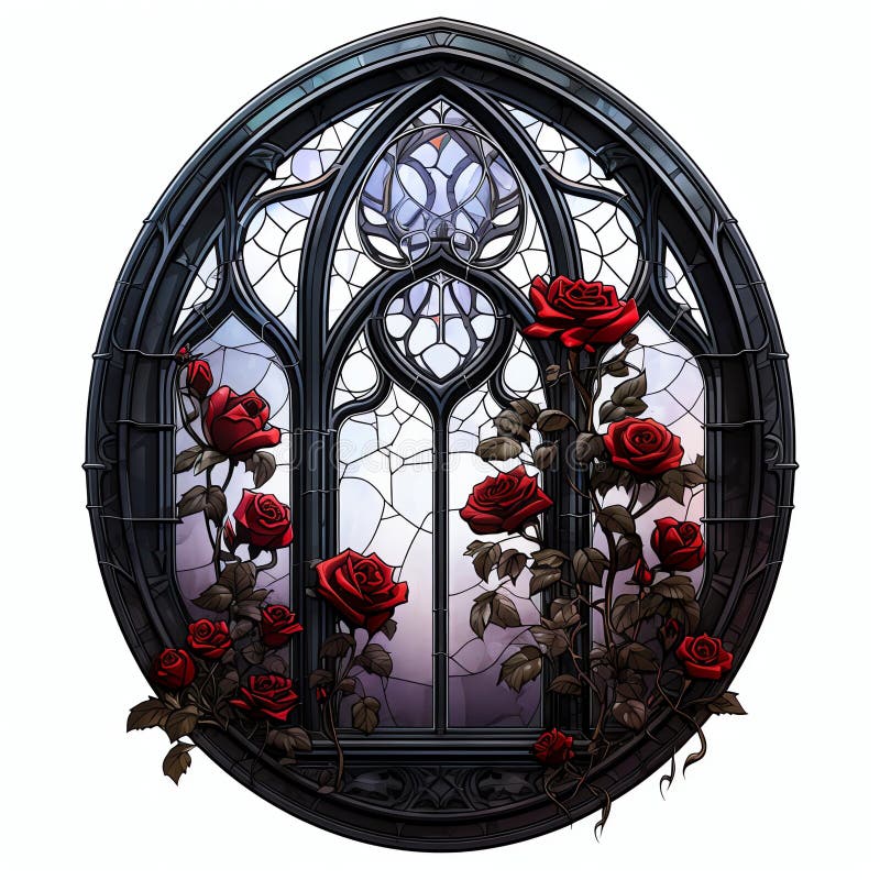 Beautiful Gothic Roses Gothic Window Clipart Illustration Stock ...