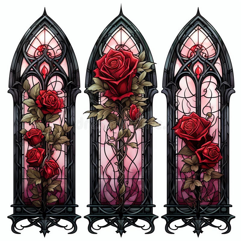 Beautiful Gothic Roses Gothic Window Clipart Illustration Stock ...