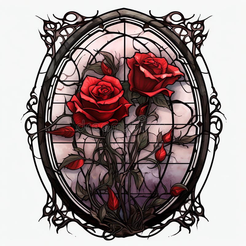 Beautiful Gothic Roses Gothic Window Clipart Illustration Stock ...