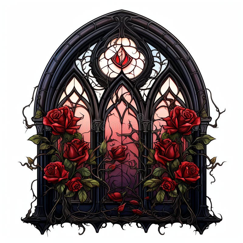 Beautiful Gothic Roses Gothic Window Clipart Illustration Stock ...