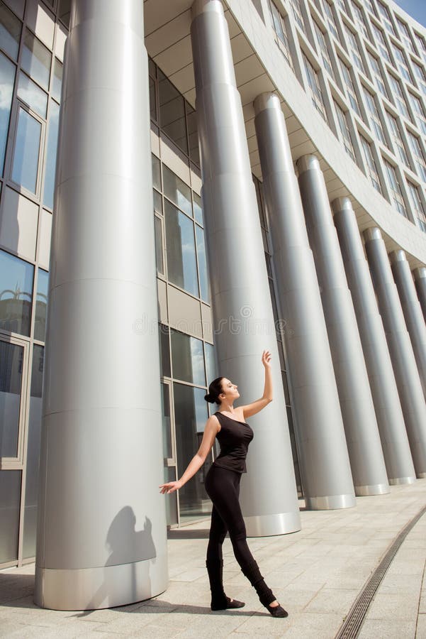 Beautiful Graceful Ballerina Dancing in the Front of the Building Stock ...