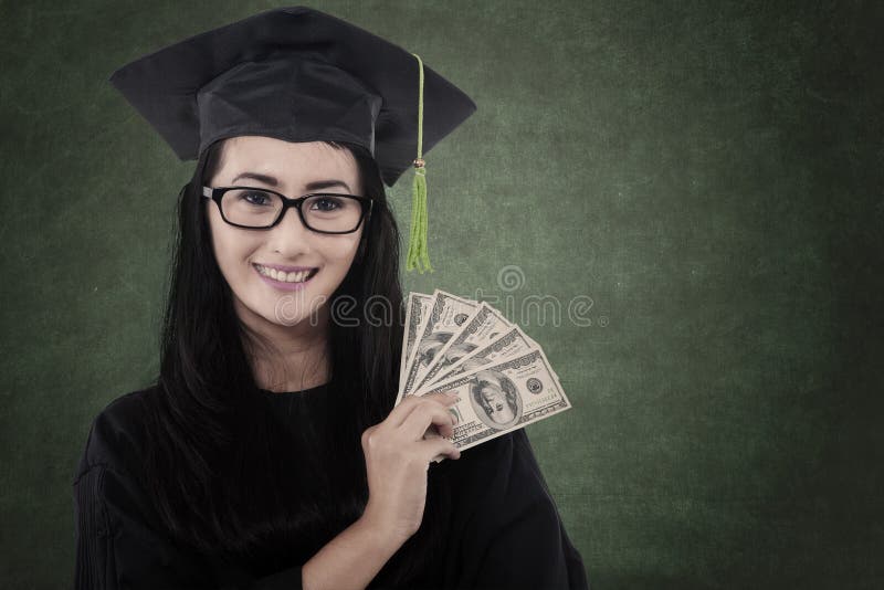 Beautiful Graduate Student Get Money Stock Image - Image of bill ...