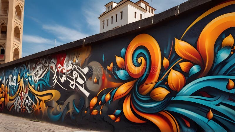 Beautiful Graffiti Painting on City Walls Stock Illustration ...