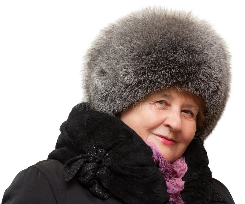 Beautiful Grandmother Wearing in Fur Hat Stock Image - Image of camera ...