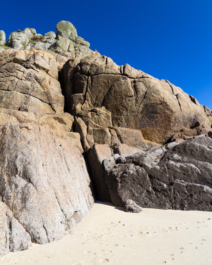 Granite Cliffs at Porthcurno Stock Photo - Image of beautiful, travel ...