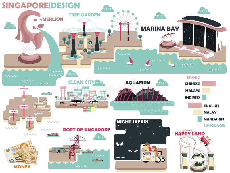 Beautiful Graphic Design of Singapore with Light Color Editorial Image ...