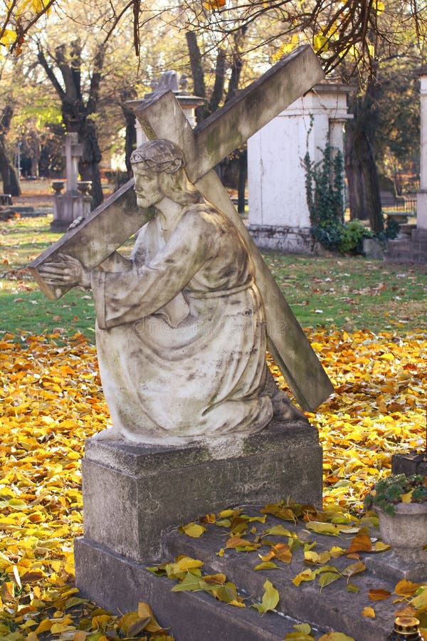 Beautiful Grave with a Jesus Statue Stock Image - Image of passing ...