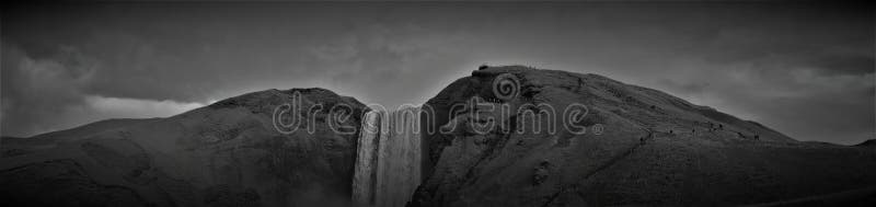 Beautiful Grayscale View of a Waterfall Stream through the Hills Stock ...