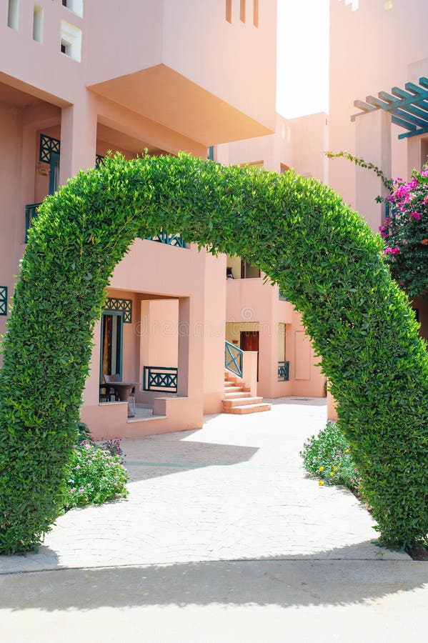 Beautiful Green Arch with Decorative Tree at the Hotel Stock Image ...