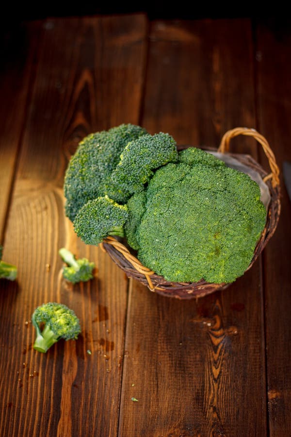 Beautiful Green Broccoli in a Natural Basket. Stock Image - Image of ...