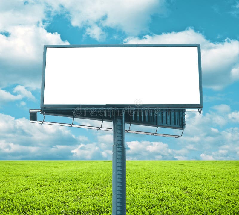 Beautiful Green Field with Empty Billboard Stock Photo - Image of cloud ...
