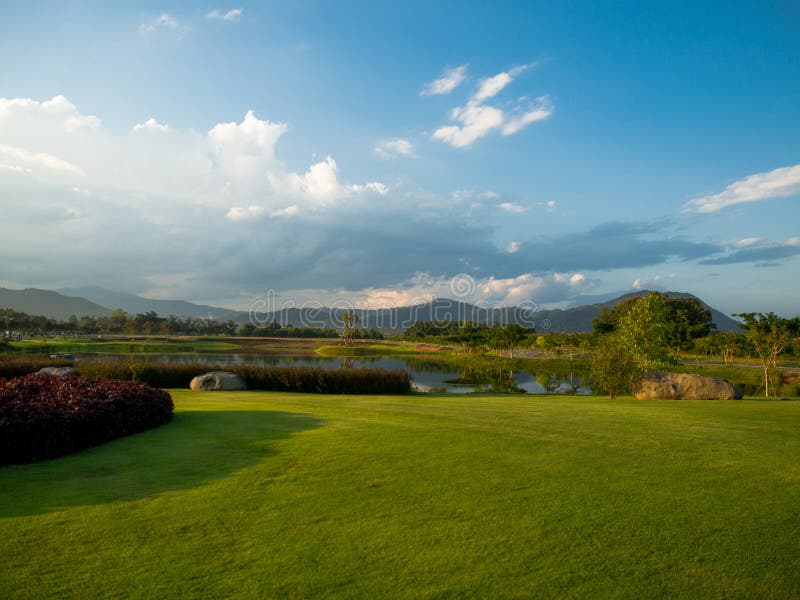 Beautiful Green Field with Mountain Background Stock Photo - Image of ...