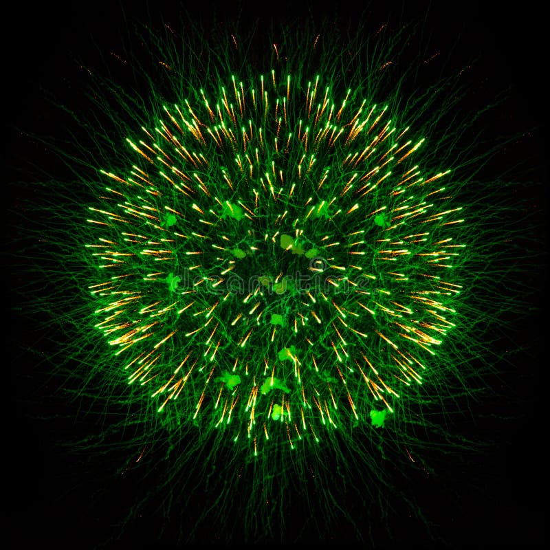 Beautiful Green Fireworks in the Shape of a Ball Isolated on Black ...