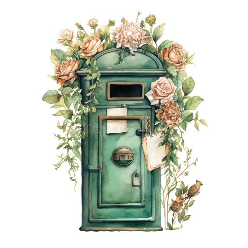 Beautiful Green Floral Post Box Clipart Illustration Stock Illustration ...
