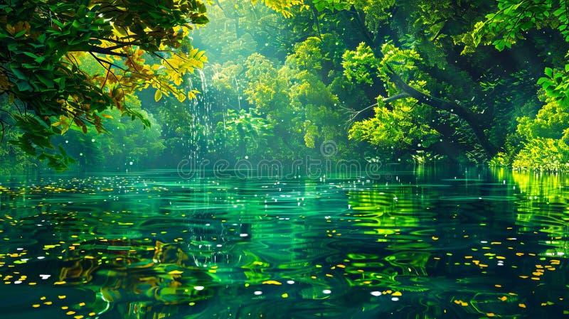 A Beautiful Green Forest with Water and Trees Stock Photo - Image of ...