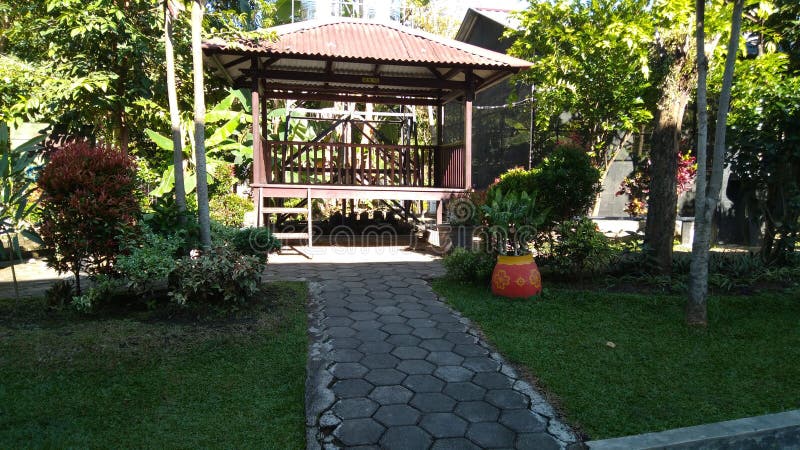 Beautiful Green Garden and Floating Gazebo Stock Image - Image of ...
