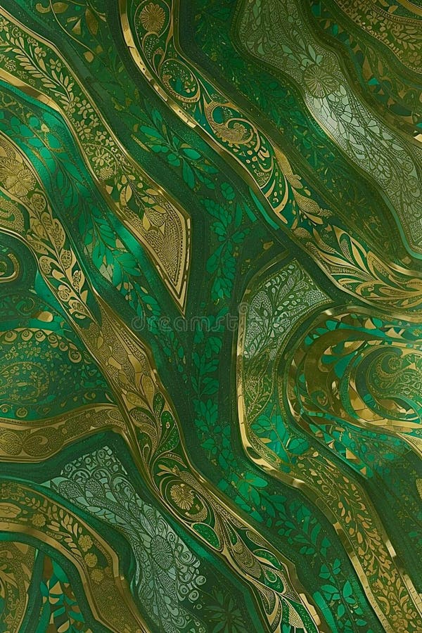 A Beautiful Green and Gold Pattern. AI Generated Stock Illustration ...