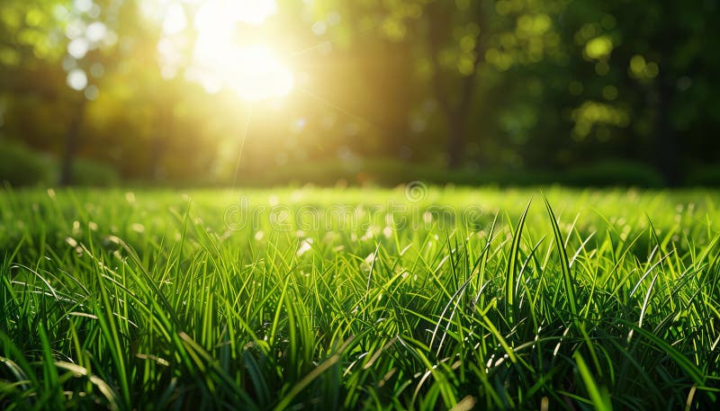 A Beautiful Green Grass Field with the Sun Shining Stock Photo - Image ...