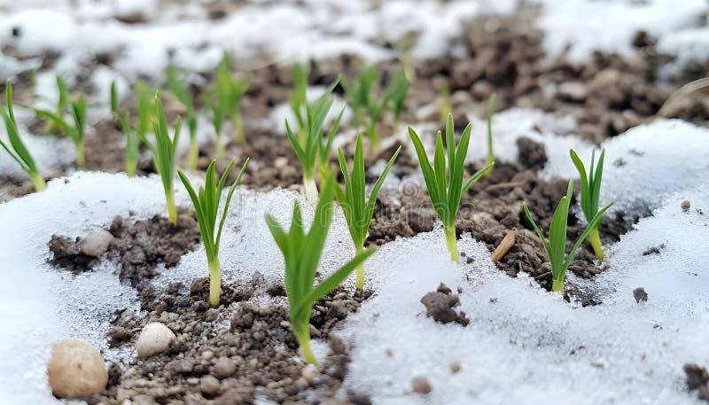 Beautiful Green Grass Growing through Snow. First Spring Plant Stock ...