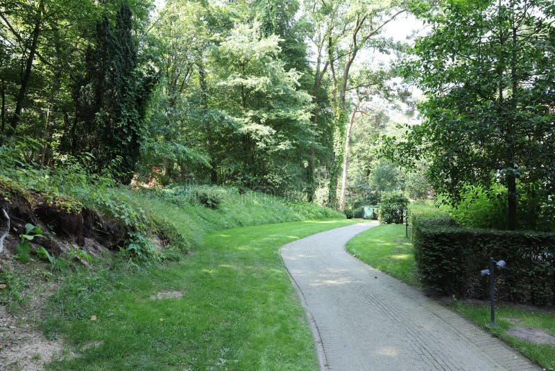 Beautiful Green Grass and Pathway in Park on Sunny Day Stock Photo ...