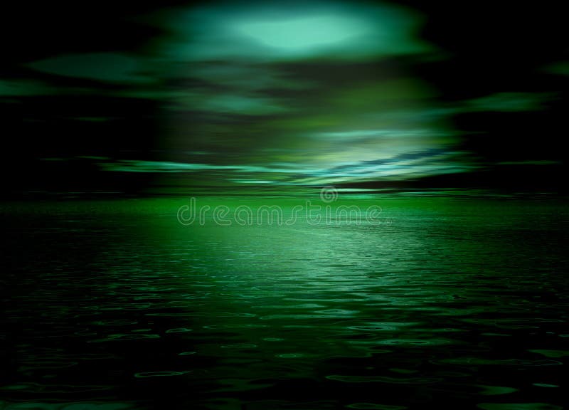 Beautiful Green Horizon Sea and Sky after Sunset Stock Illustration ...