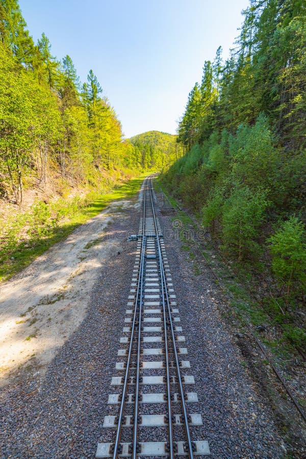 Beautiful Green Landscape with Single Train Track in the Middle of ...