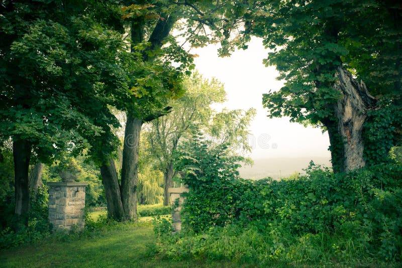 Beautiful Green Landscape with Trees and Stone Gates Stock Image ...