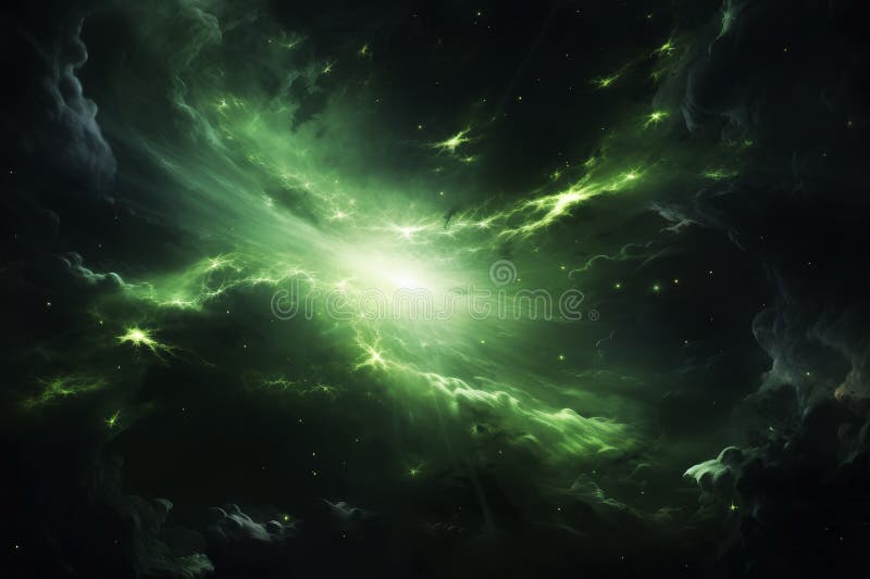 Beautiful Green Space Nebula. Generative AI Stock Illustration ...