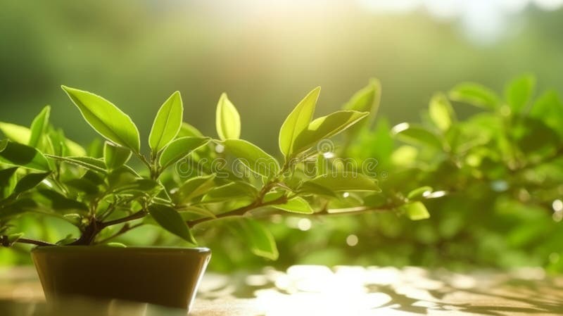 Beautiful Green Tea Leaves with Sunlight Close. Generative AI Stock ...