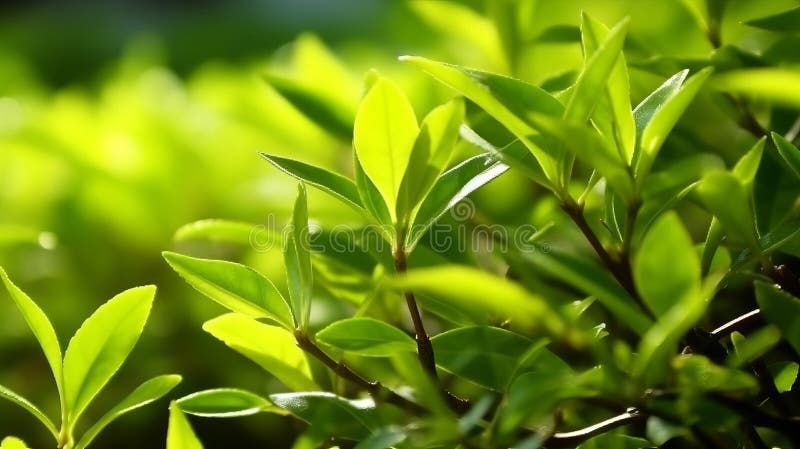 Beautiful Green Tea Leaves with Sunlight Close. Generative AI Stock ...