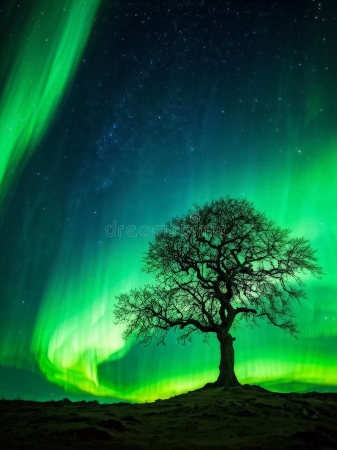 Beautiful Green Trees in the Night Sky Stock Illustration ...