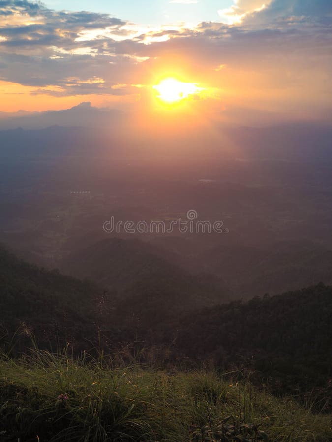 Beautiful Greenery Landscape by Mountain and Sunset Sky with Grassland ...