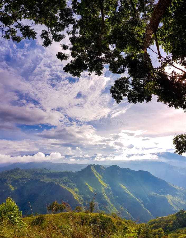 Beautiful Greenish Mountain Range View and Cloudy Sky Stock Photo ...