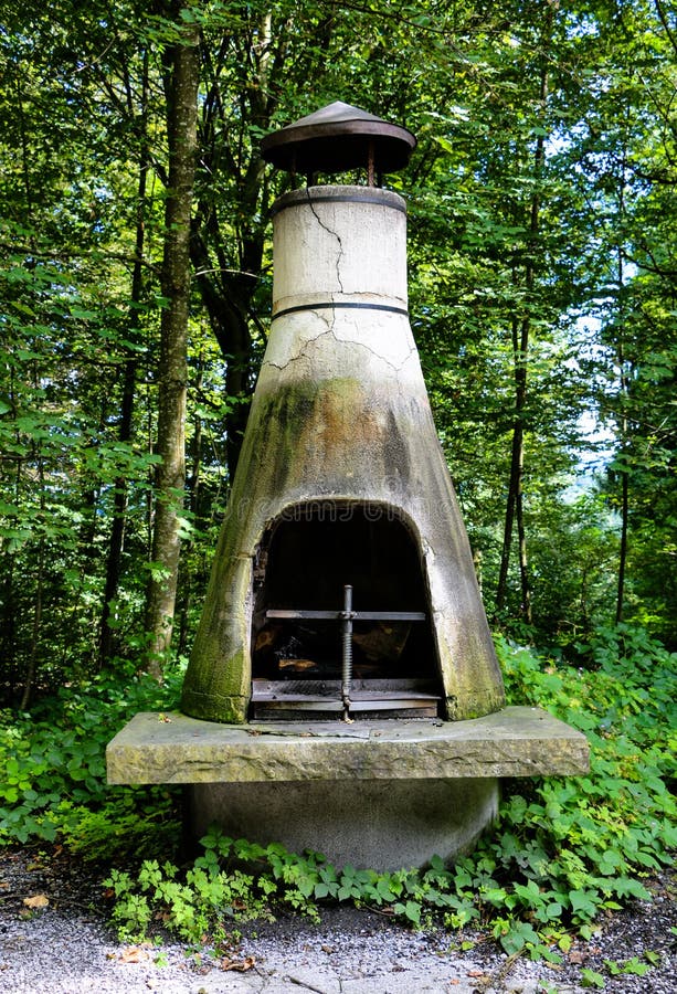 Concrete Barbecue with Old Rusty Grill. Stock Photo - Image of cooking ...