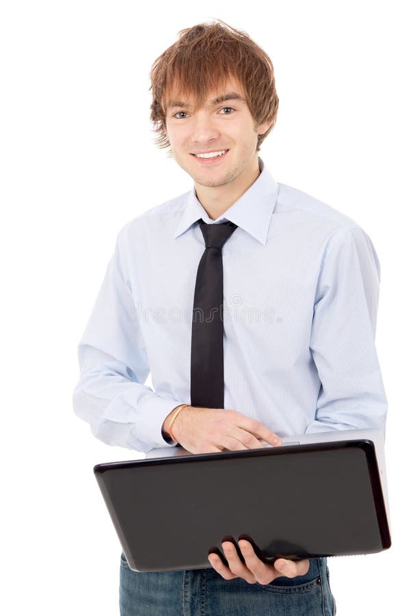 Beautiful Guy Running Laptop Dressed Shirt Tie Stock Photos - Free ...