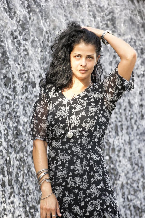Beautiful Girl and a Waterfall Stock Photo - Image of fashion, people ...