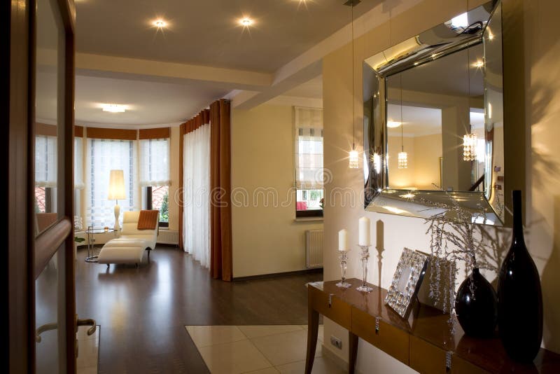 Luxurious Art-Deco Entrance Hall with a Large Designer Mirror. Stock ...