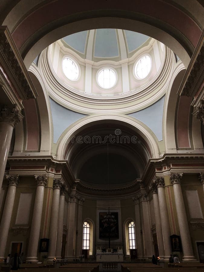 Beautiful Hall and Ceiling of the Catholic Church Stock Photo - Image ...