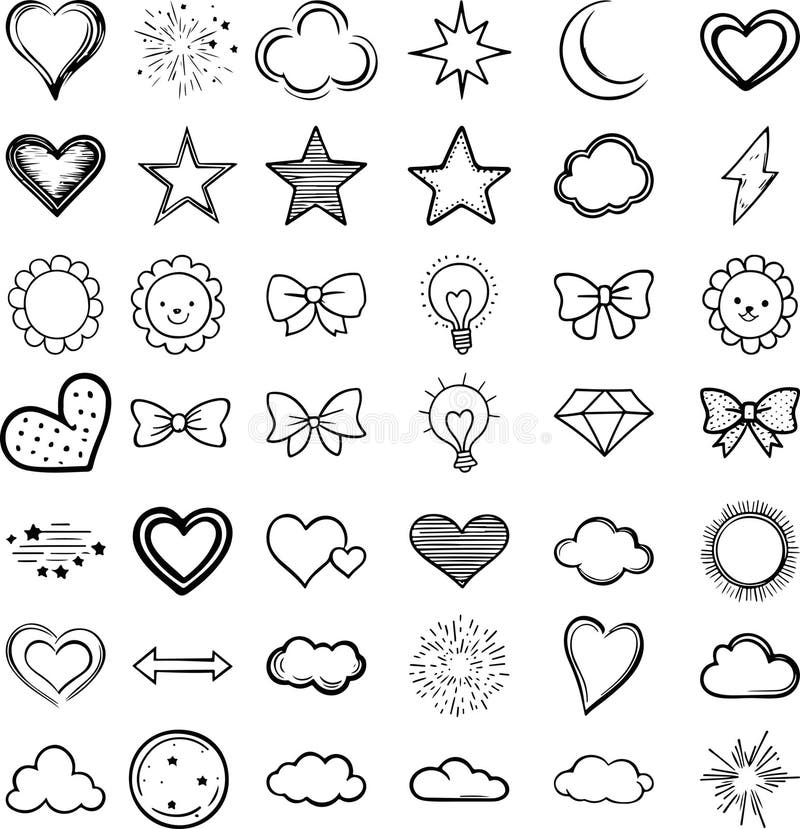 Beautiful 40 Hand Drawings Stars, Hearts and More Stock Vector ...