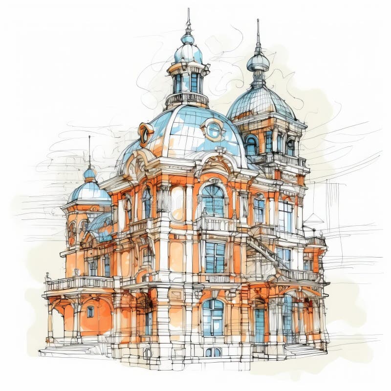 Beautiful Hand Drawn Architectural Designs on White Background Stock ...